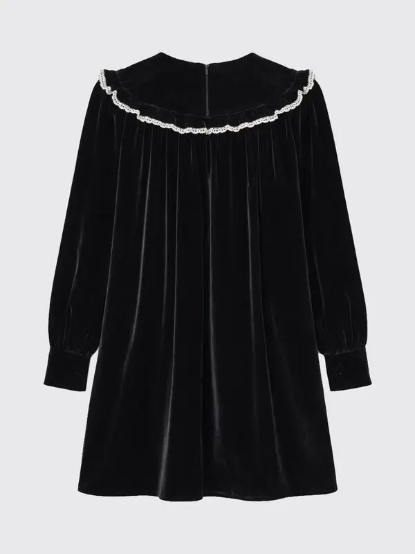 GANNI Velvet Mini Dress With Crewneck And Long Sleeves