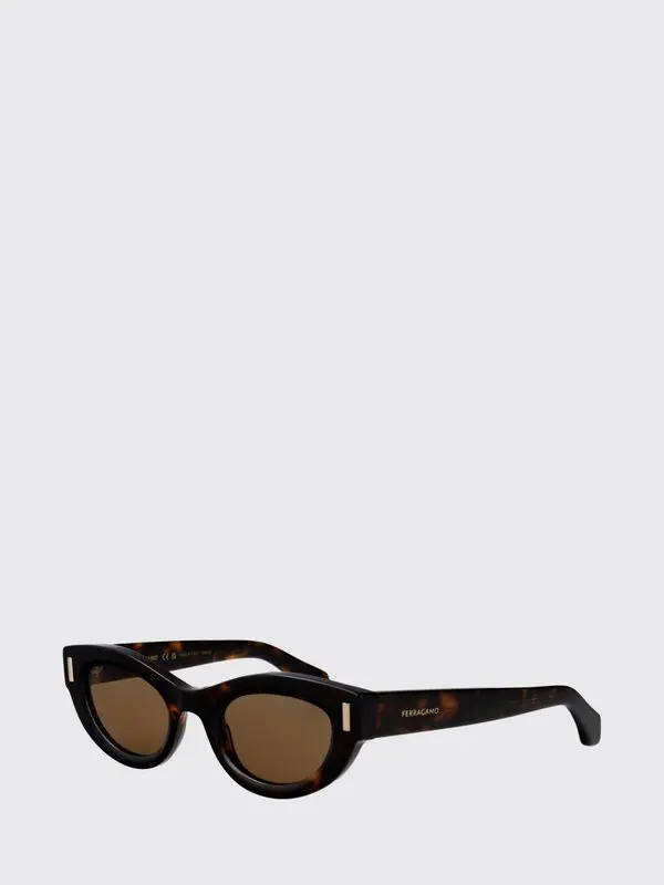 FERRAGAMO Oval Cat-eye Sunglasses In Acetate With Logo Lettering - Brown