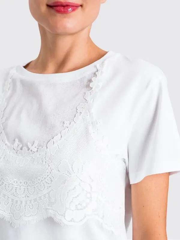 TWINSET Short-sleeve Cotton T-shirt With Lace Bodice Detail