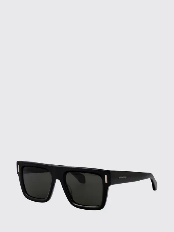 FERRAGAMO Rectangular Acetate Aviator Sunglasses With Logo - Black