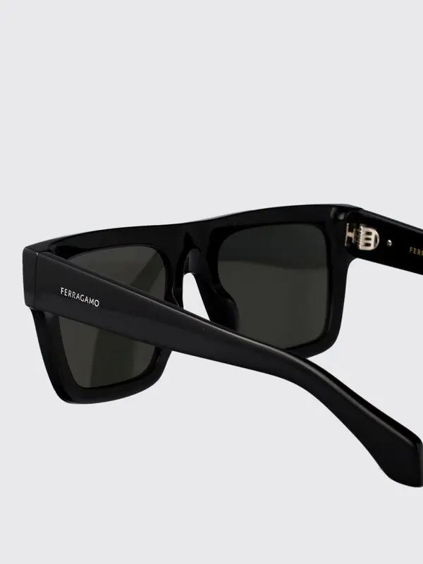 FERRAGAMO Rectangular Acetate Aviator Sunglasses With Logo - Black