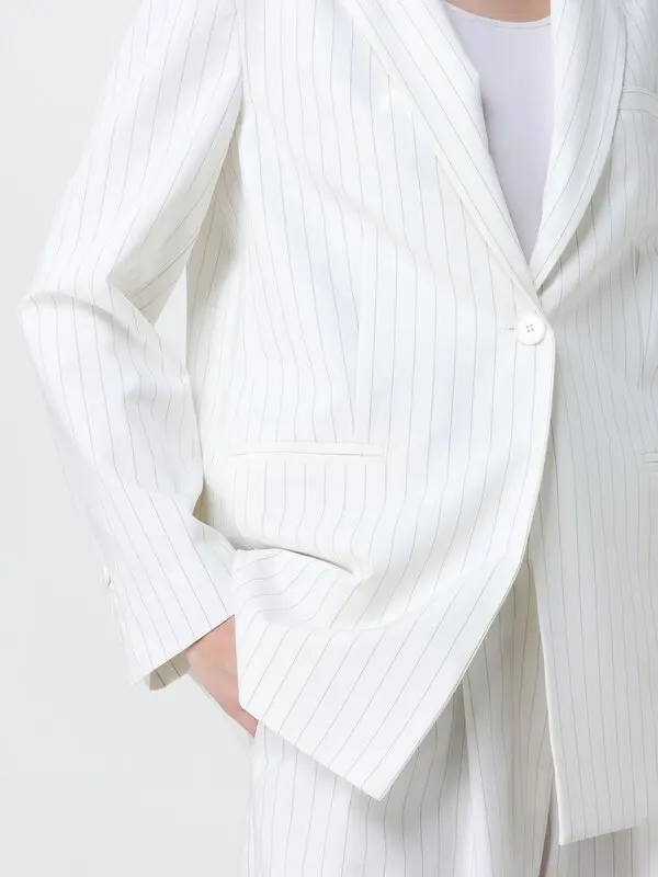 MEIMEIJ Pinstriped Viscose Blend Single-breasted Blazer