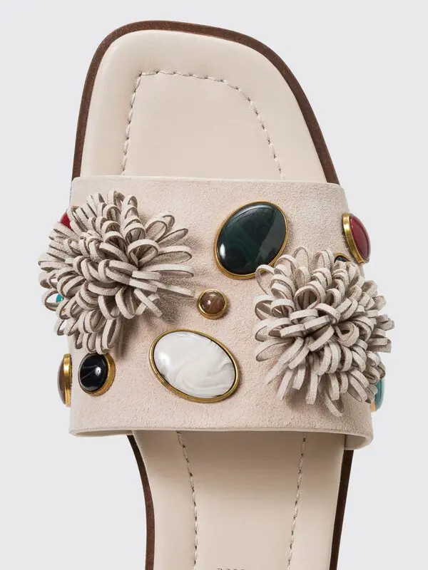 TWINSET Suede Mules With Stones - Pearl