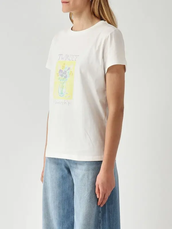 TWINSET Floral Cotton T-shirts - White