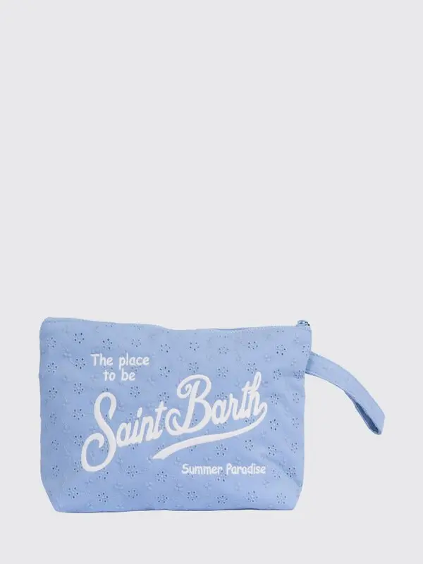 MC2 SAINT BARTH Cotton Broderie Anglaise Pochette With Embroidered Logo - Gnawed Blue