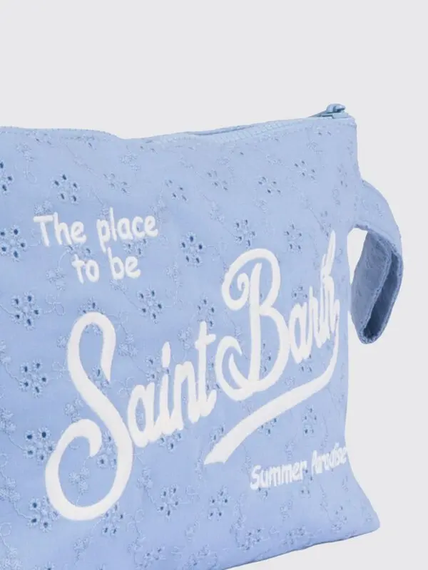 MC2 SAINT BARTH Cotton Broderie Anglaise Pochette With Embroidered Logo - Gnawed Blue