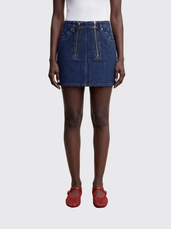 MARINE SERRE Mini Denim Skirt With Monogram Print