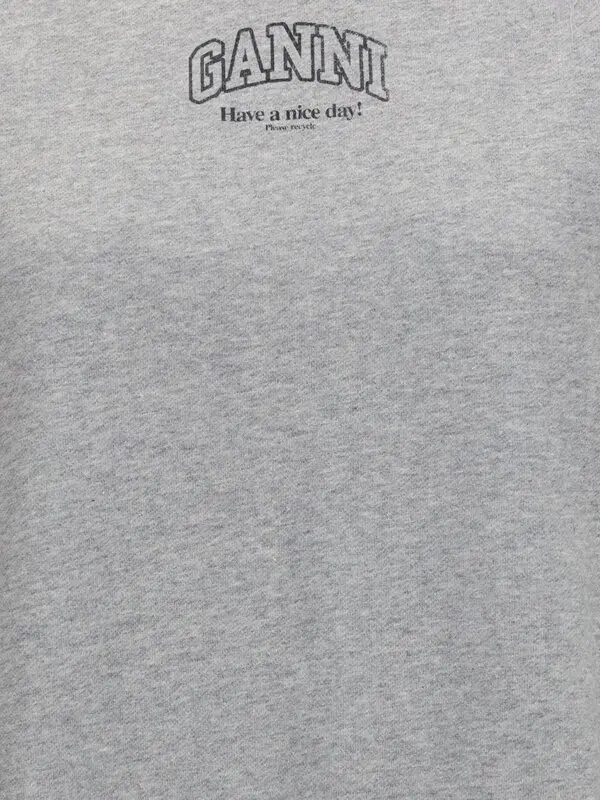 GANNI Relaxed Fit Cotton Sweatshirt With Dropped Shoulders And Printed Logo - Grey
