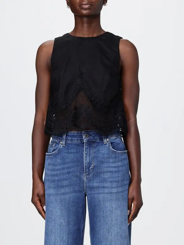 TWINSET Linen And Lace Sleeveless Top