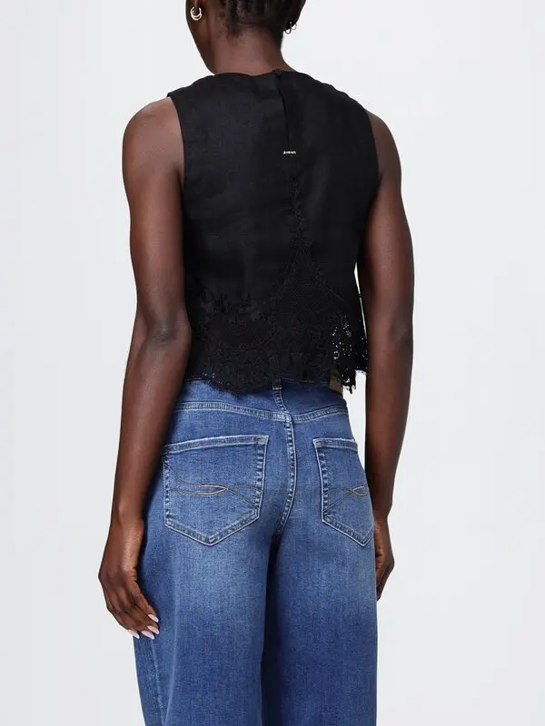 TWINSET Linen And Lace Sleeveless Top