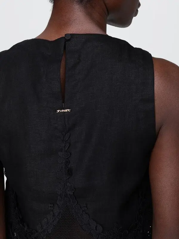 TWINSET Linen And Lace Sleeveless Top