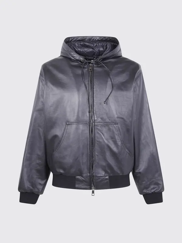 GIORGIO BRATO Leather Bomber Jacket With Hood