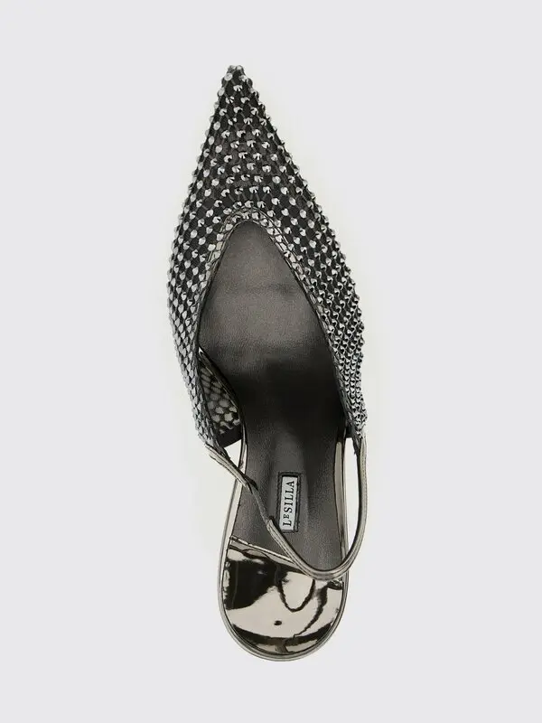 LE SILLA Gilda Mesh Nylon Slingbacks With Rhinestones