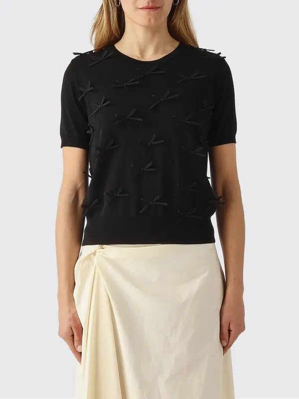 MEIMEIJ Viscose Blend Knit Jumper With Bow Appliqués - Black
