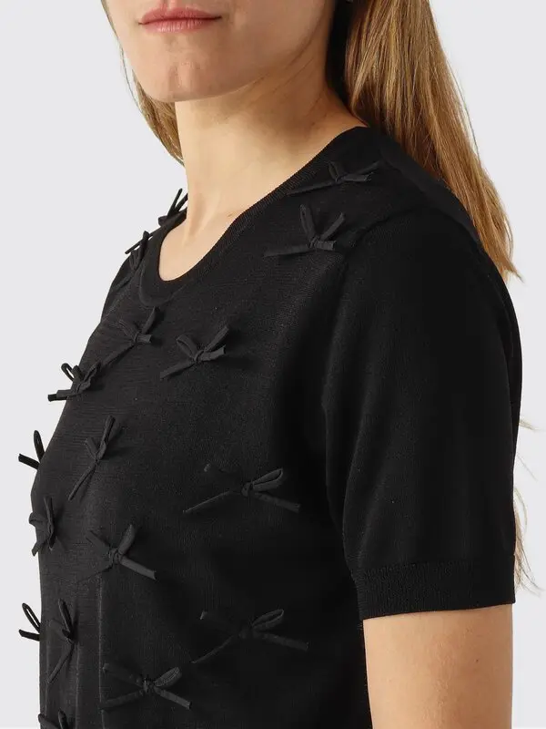 MEIMEIJ Viscose Blend Knit Jumper With Bow Appliqués - Black