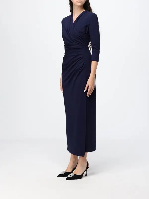 Giorgio Armani Long Sleeve V-neck Ruched Sheath Dress