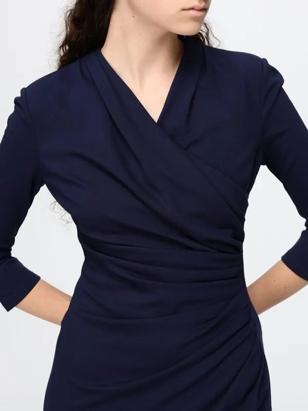 Giorgio Armani Long Sleeve V-neck Ruched Sheath Dress