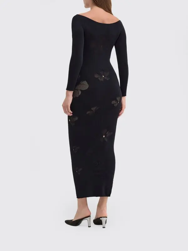 MARGHERITA MACCAPANI Monogram Midi Dress In Jersey With Floral Embroidery - Black