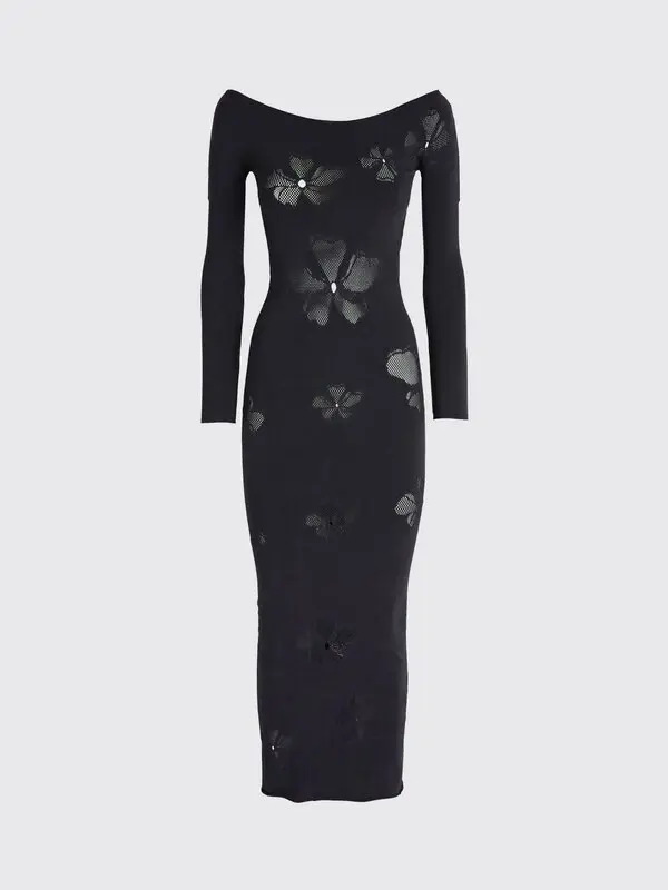 MARGHERITA MACCAPANI Monogram Midi Dress In Jersey With Floral Embroidery - Black