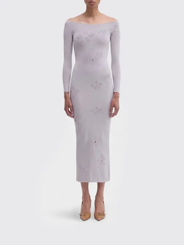 MARGHERITA MACCAPANI Jersey Midi Dress With Floral Embroidery - Pearl