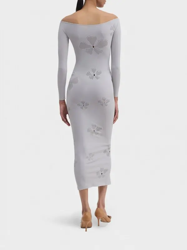 MARGHERITA MACCAPANI Jersey Midi Dress With Floral Embroidery - Pearl