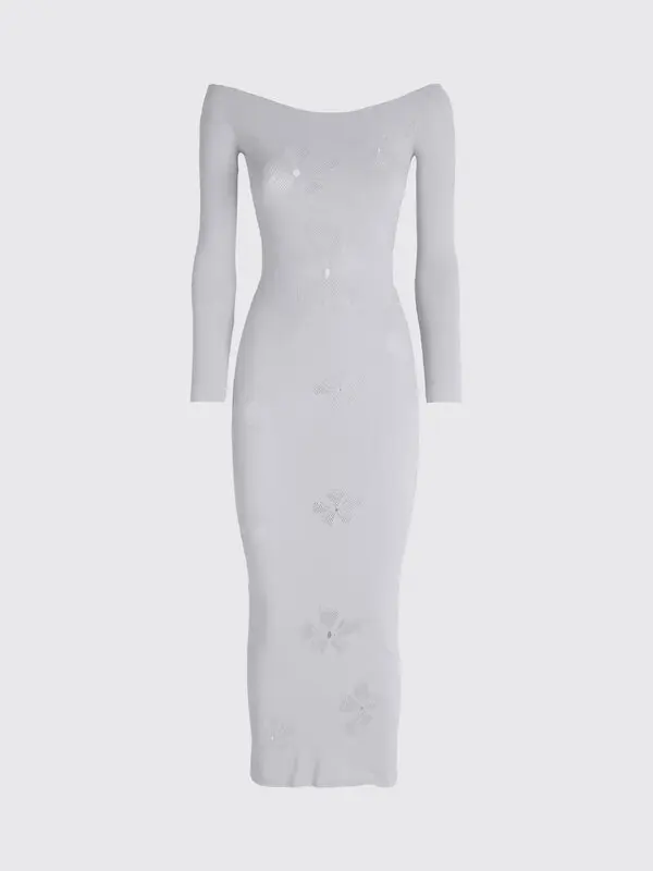 MARGHERITA MACCAPANI Jersey Midi Dress With Floral Embroidery - Pearl