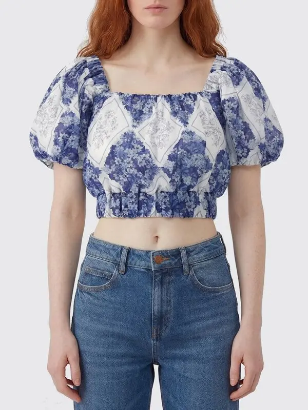 TWINSET Cropped Ramie Top With Floral Print