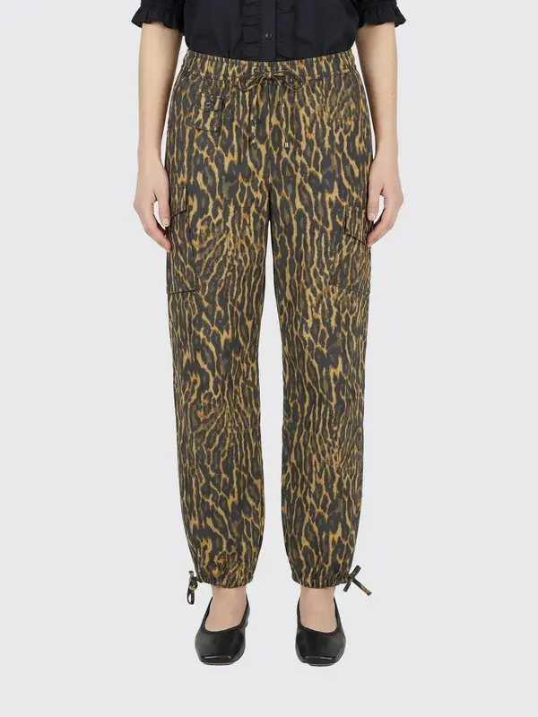 GANNI Animal Print Cotton Trousers