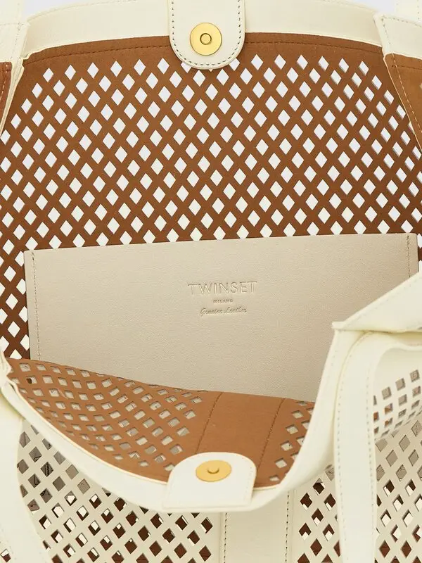 TWINSET Perforated Faux Leather Tote Bag - White