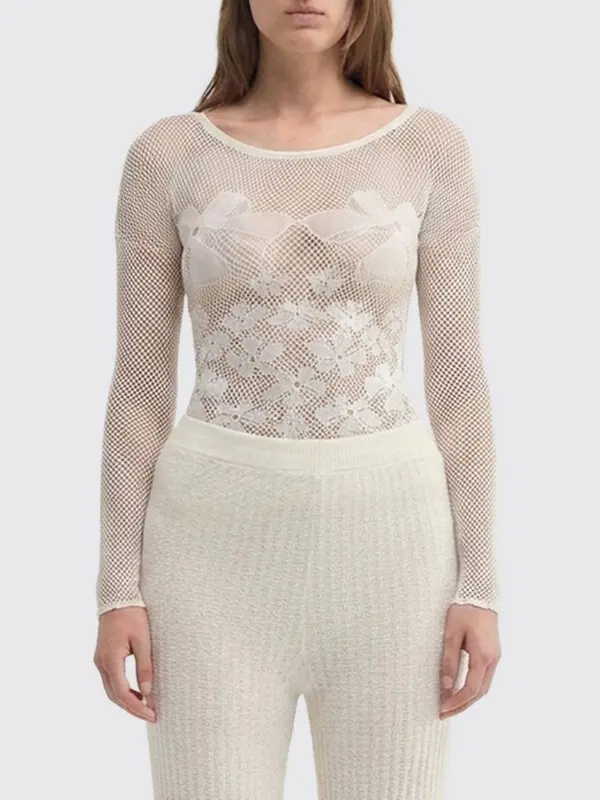 MARGHERITA MACCAPANI Sheer Mesh Bodysuit With Floral Lace Detail - White