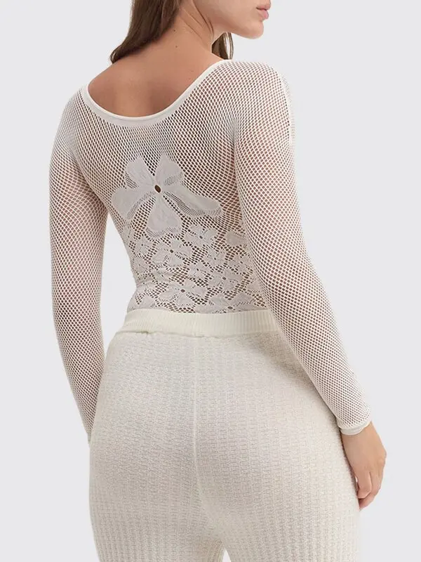 MARGHERITA MACCAPANI Sheer Mesh Bodysuit With Floral Lace Detail