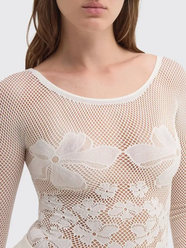MARGHERITA MACCAPANI Sheer Mesh Bodysuit With Floral Lace Detail