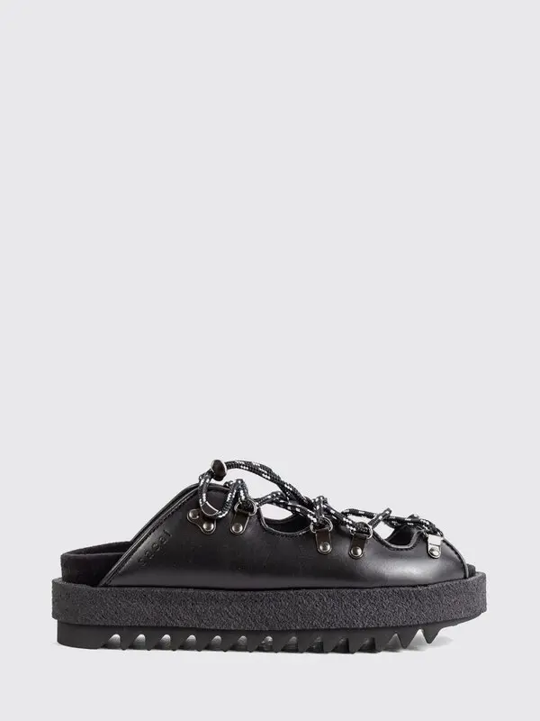 Sacai Low-heeled Platform Sandals In Smooth Leather With Notched Sole - Black