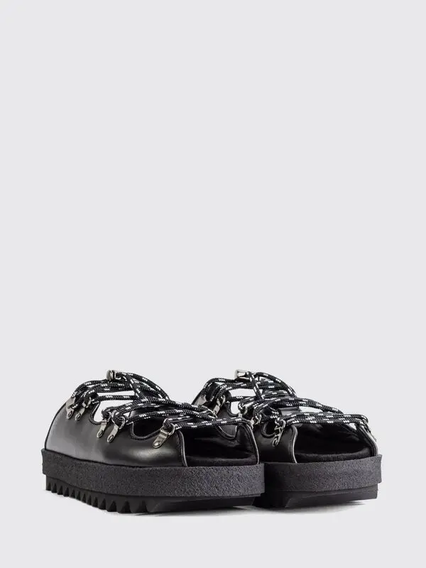 Sacai Low-heeled Platform Sandals In Smooth Leather With Notched Sole