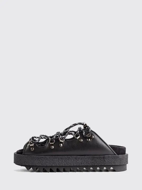 Sacai Low-heeled Platform Sandals In Smooth Leather With Notched Sole