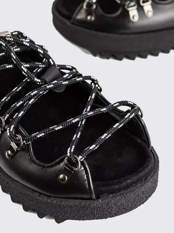 Sacai Low-heeled Platform Sandals In Smooth Leather With Notched Sole