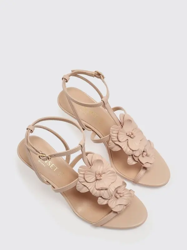 TWINSET Leather Sandals With Flowers - Rope