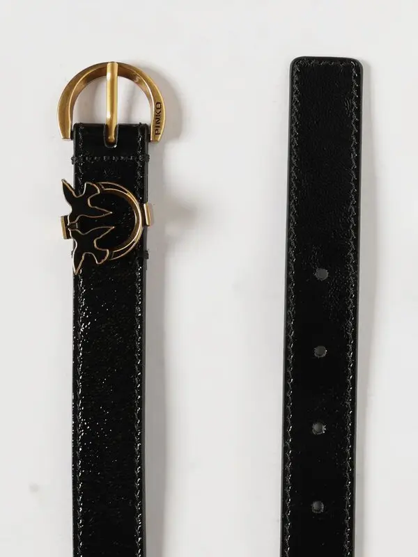 Pinko Love Birds Naplak Leather Belt - Black