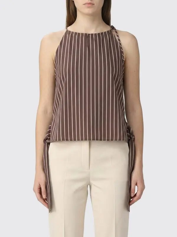Pinko Striped Viscose Top - Brown