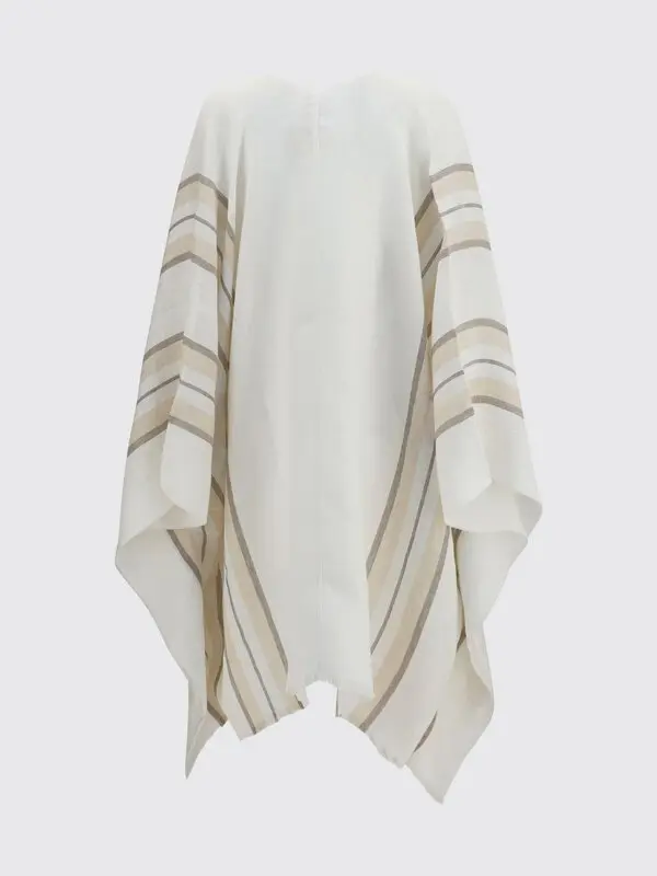 Brunello Cucinelli Asymmetrical Striped Linen And Cashmere Cape