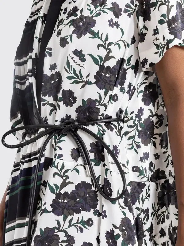 Sacai Midi Dress In Patchwork Crêpe With Mandarin Collar