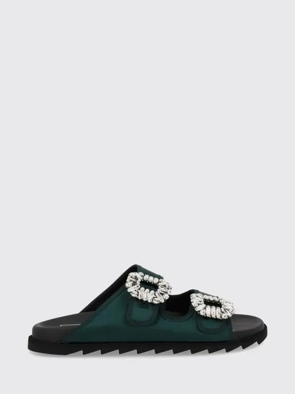 ROGER VIVIER Slidy Viv Satin Sandals With Jewel Buckles - Green