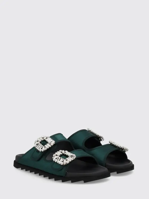 ROGER VIVIER Slidy Viv Satin Sandals With Jewel Buckles - Green