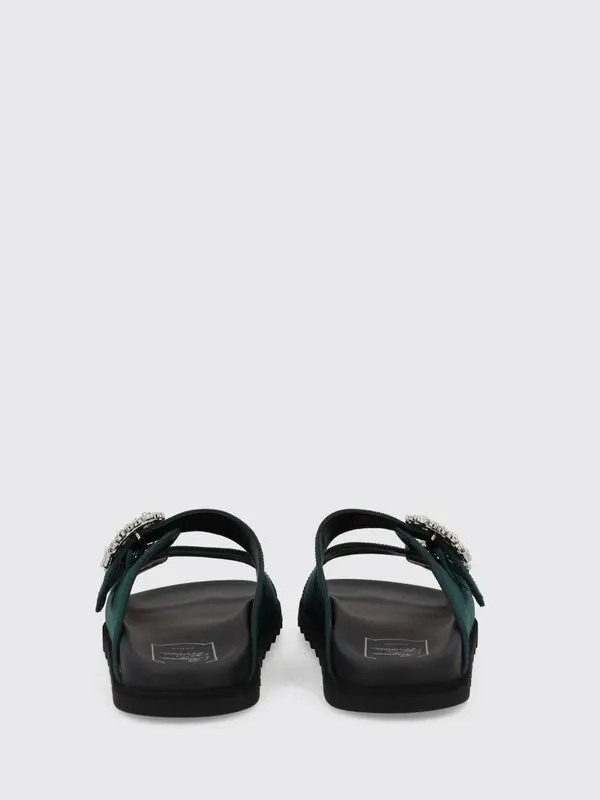 ROGER VIVIER Slidy Viv Satin Sandals With Jewel Buckles - Green