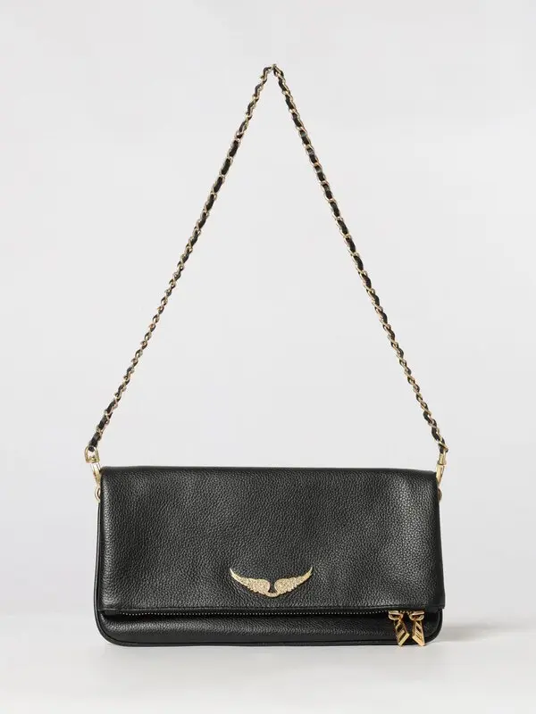 Zadig&Voltaire Leather Clutch Bag With Tone Wings Detail - Black
