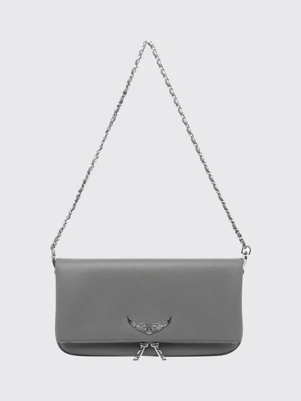 Zadig&Voltaire Leather Clutch Bag With Tone Wings Detail - Grey