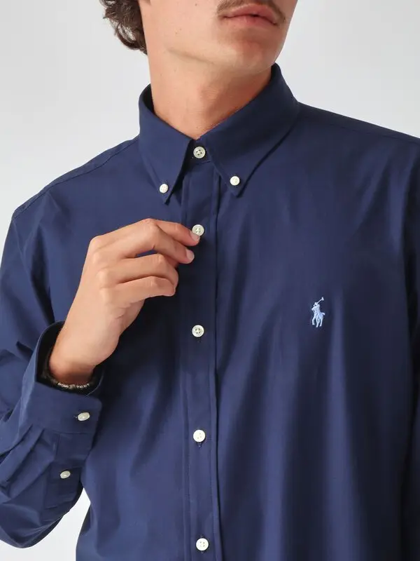 Polo Ralph Lauren Slim Fit Stretch Cotton Shirt With Button-down Collar And Pony Logo - Navy