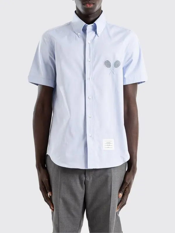 Thom Browne Short-sleeved Shirt In Cotton Poplin With A Button-down Collar