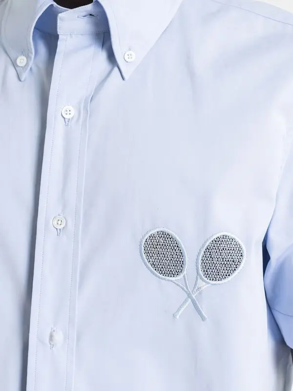 Thom Browne Short-sleeved Shirt In Cotton Poplin With A Button-down Collar