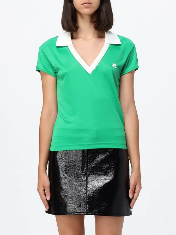 COURREGES Slim Fit Polyester Polo T-shirt With Contrast Piping